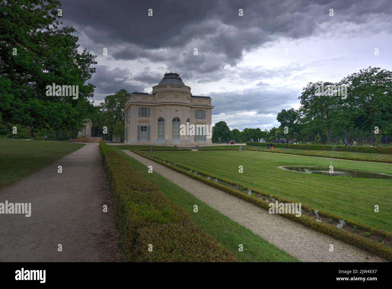 Paris, France - May 29, 2022: View of rear of Chateau de Bagatelle ...