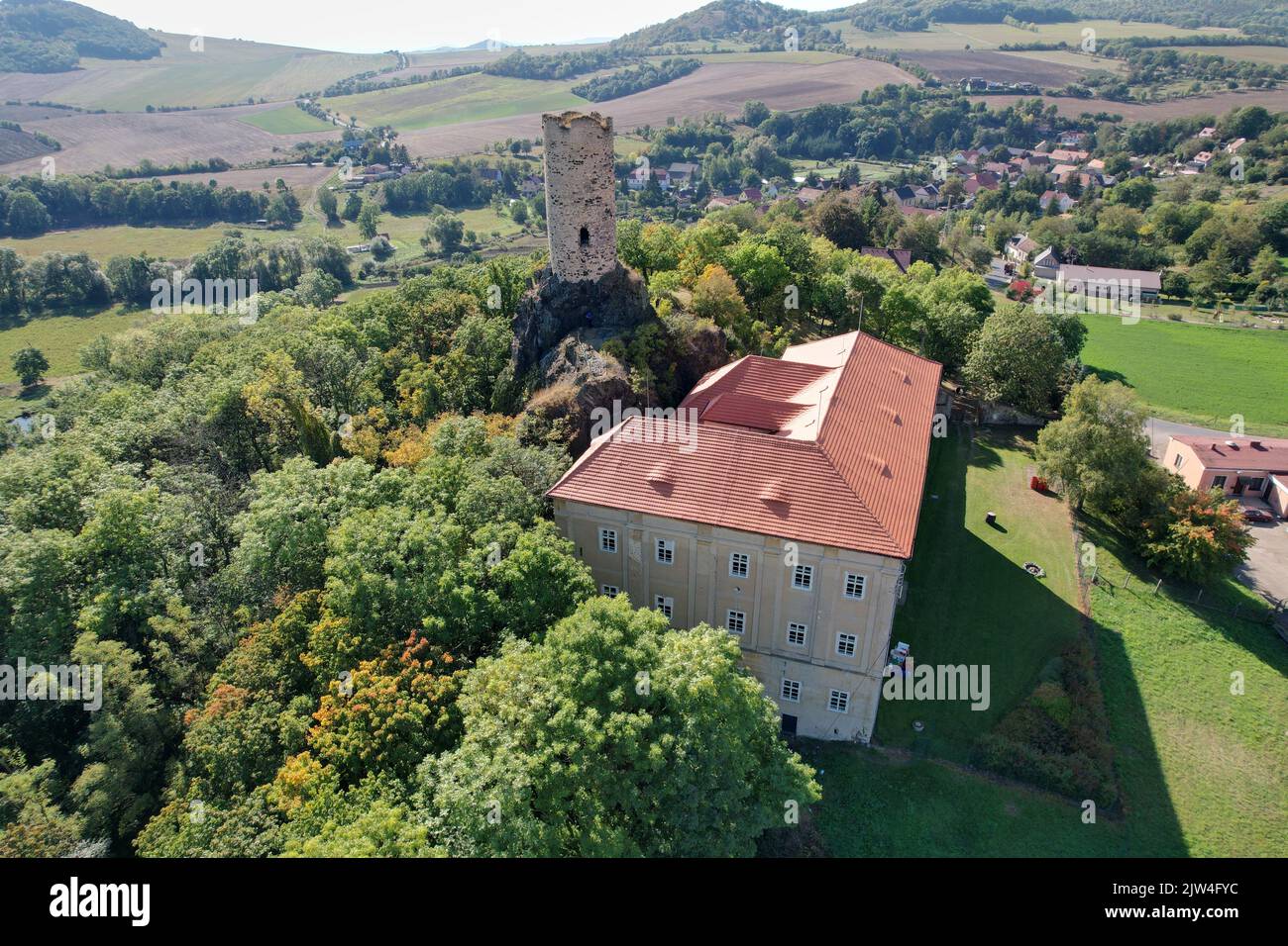 historical old castle Skalka aerial panorama view,Czech republic,Ceske ...