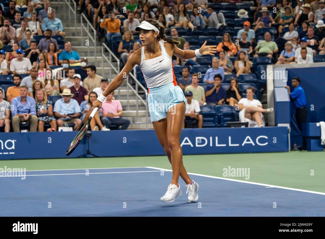 Emma Raducanu (GBR) during her first round loss at the 2022 US Open ...