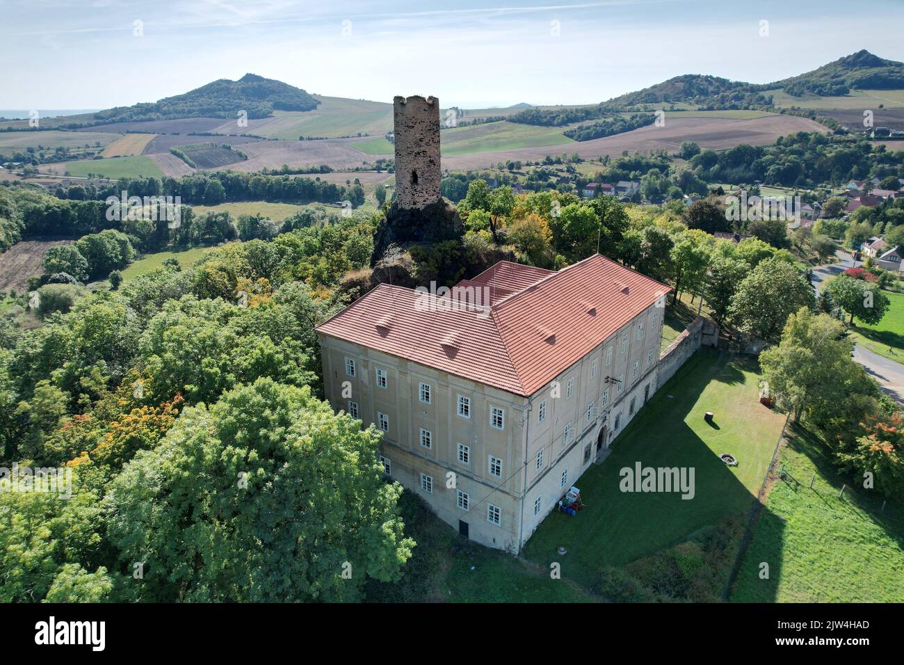 historical old castle Skalka aerial panorama view,Czech republic,Ceske ...