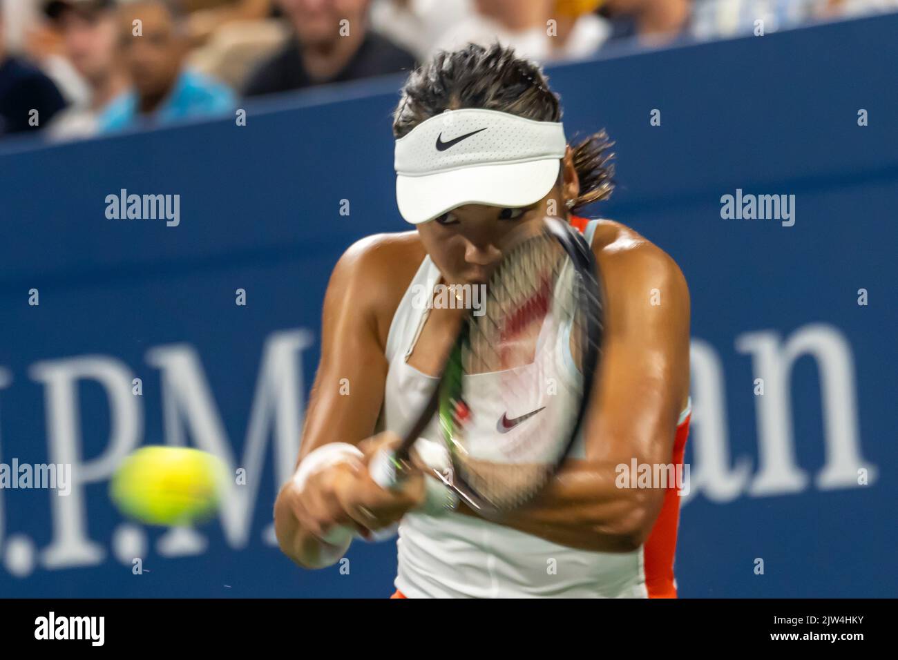 Emma Raducanu (GBR) during her first round loss at the 2022 US Open ...