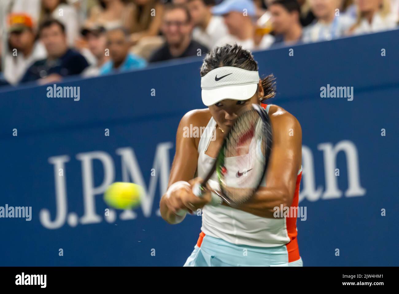 Emma Raducanu (GBR) during her first round loss at the 2022 US Open ...