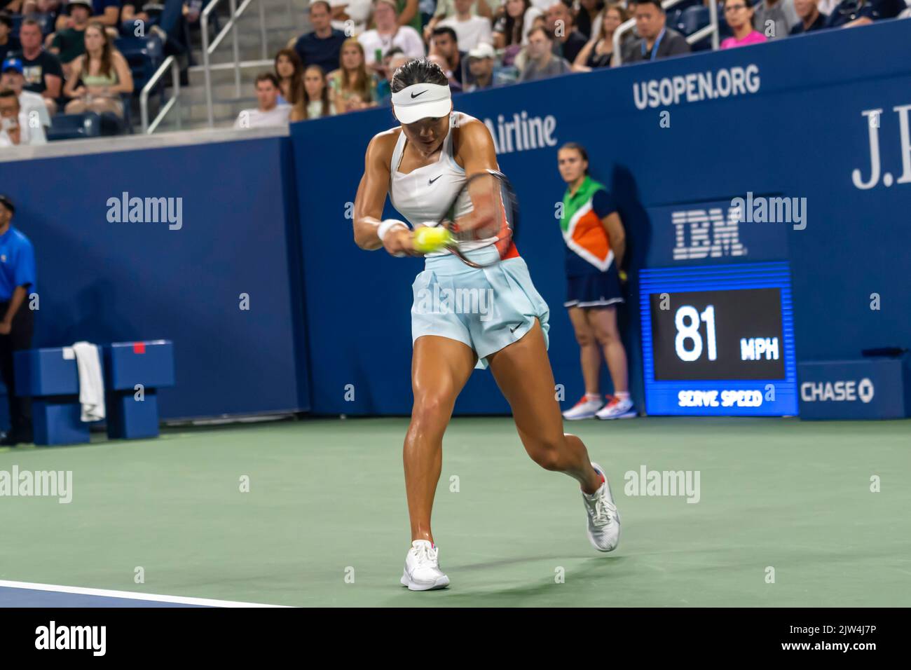 Emma Raducanu (GBR) during her first round loss at the 2022 US Open ...