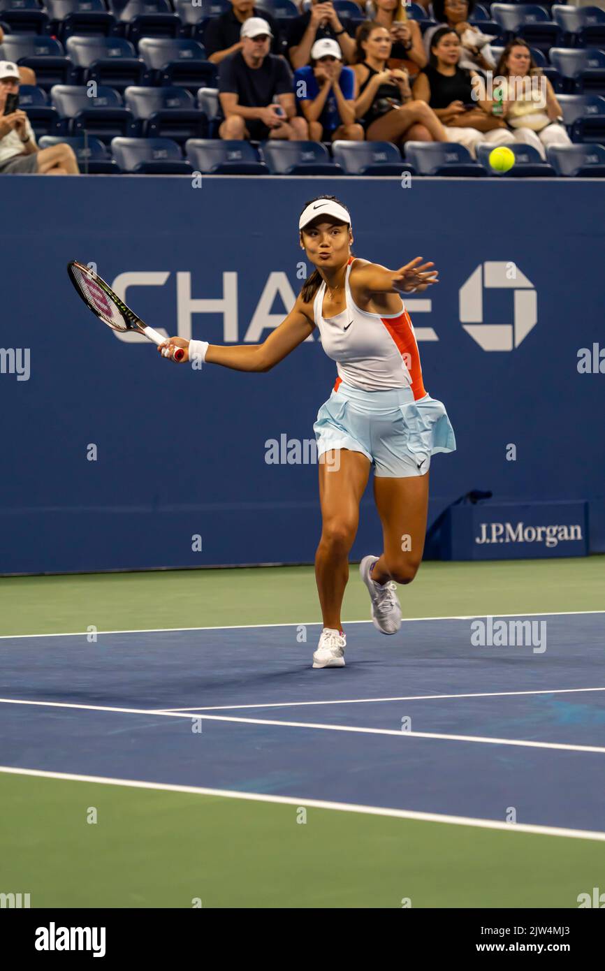 Emma Raducanu (GBR) during her first round loss at the 2022 US Open ...