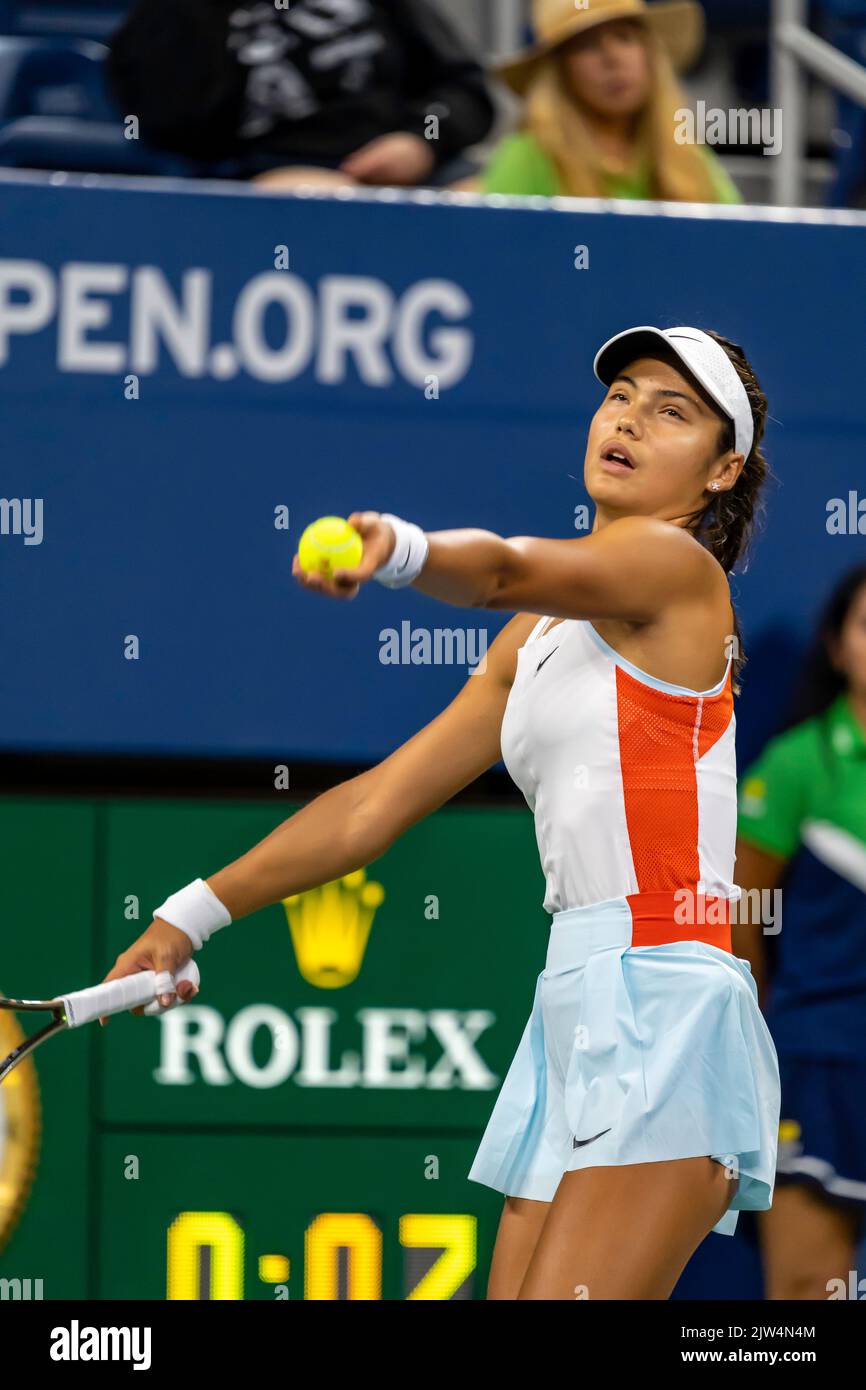 Emma Raducanu (GBR) during her first round loss at the 2022 US Open ...