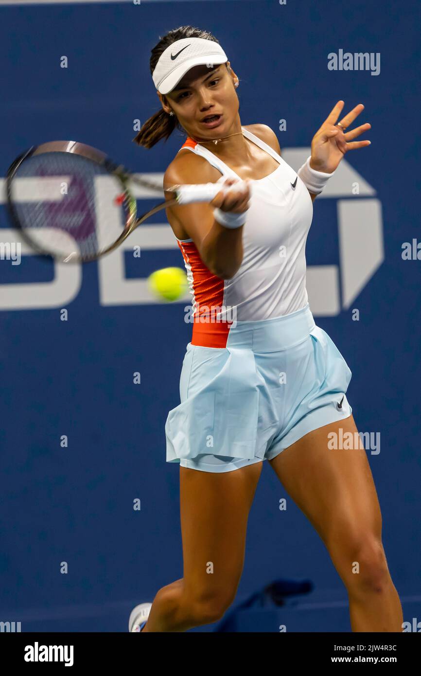 Emma Raducanu (GBR) during her first round loss at the 2022 US Open ...