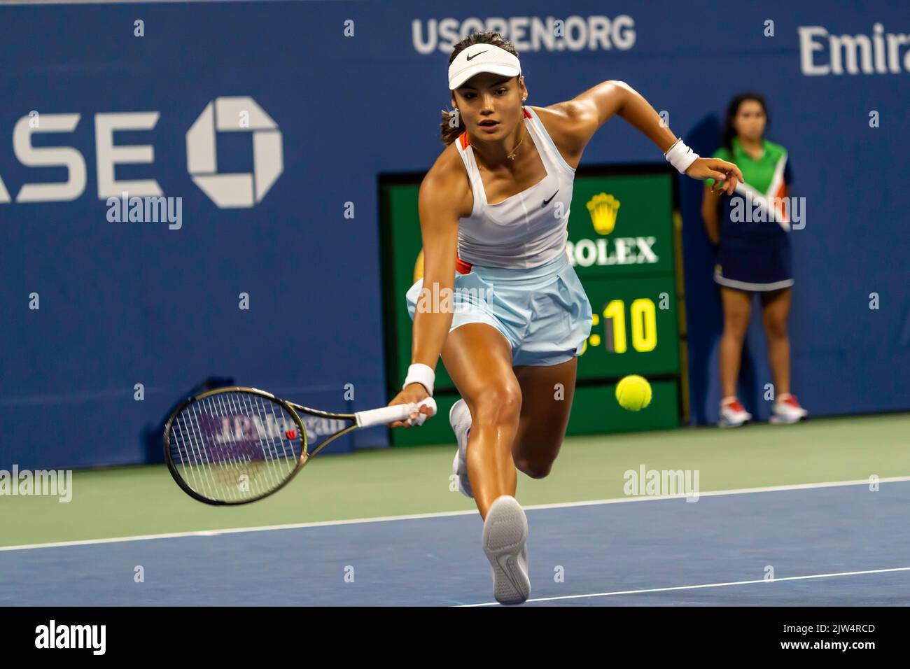Emma Raducanu (GBR) during her first round loss at the 2022 US Open ...