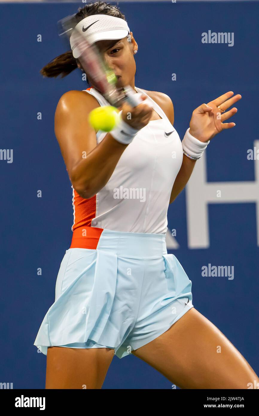 Emma Raducanu (GBR) during her first round loss at the 2022 US Open ...