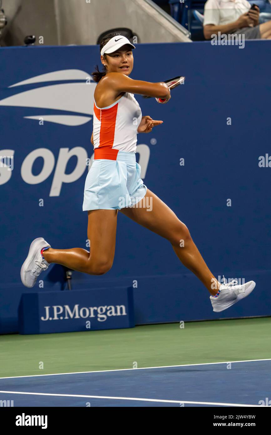 Emma Raducanu (GBR) during her first round loss at the 2022 US Open ...