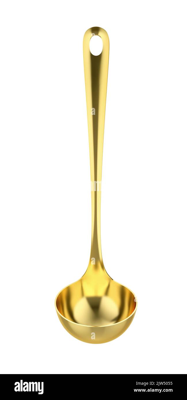 Gold ladle isolated on white background, front view Stock Photo - Alamy