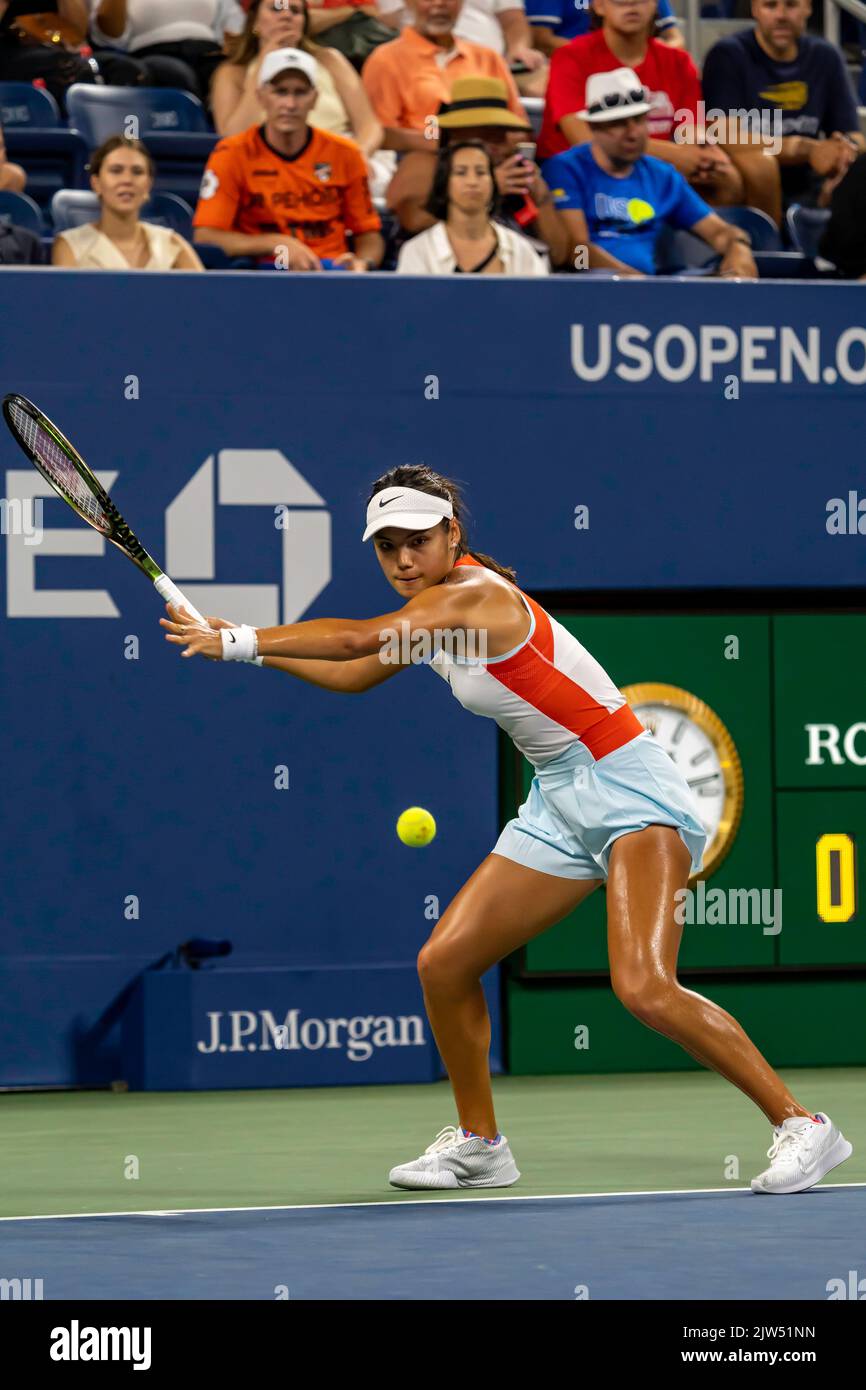 Emma Raducanu (GBR) during her first round loss at the 2022 US Open ...