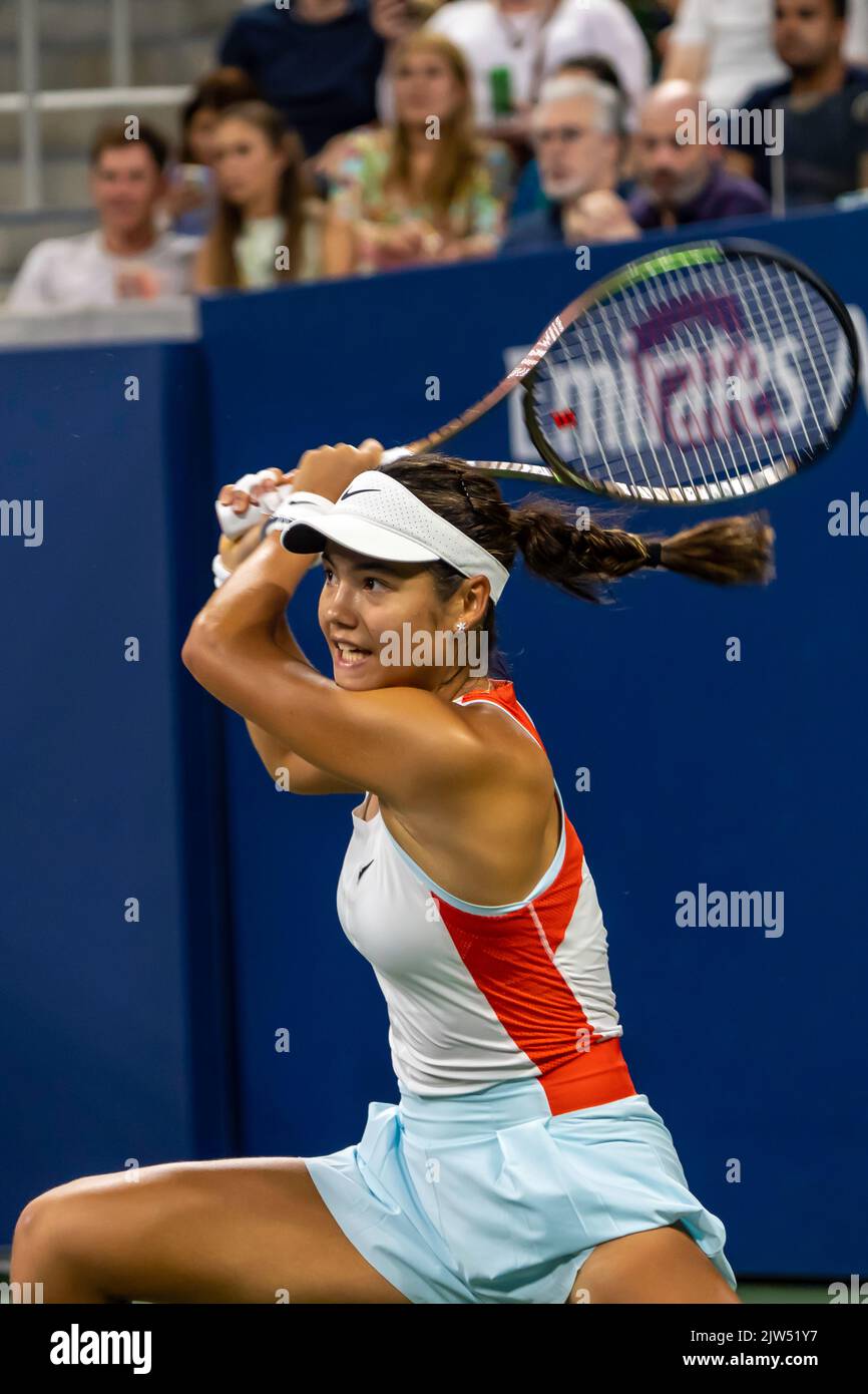Emma Raducanu (GBR) during her first round loss at the 2022 US Open ...
