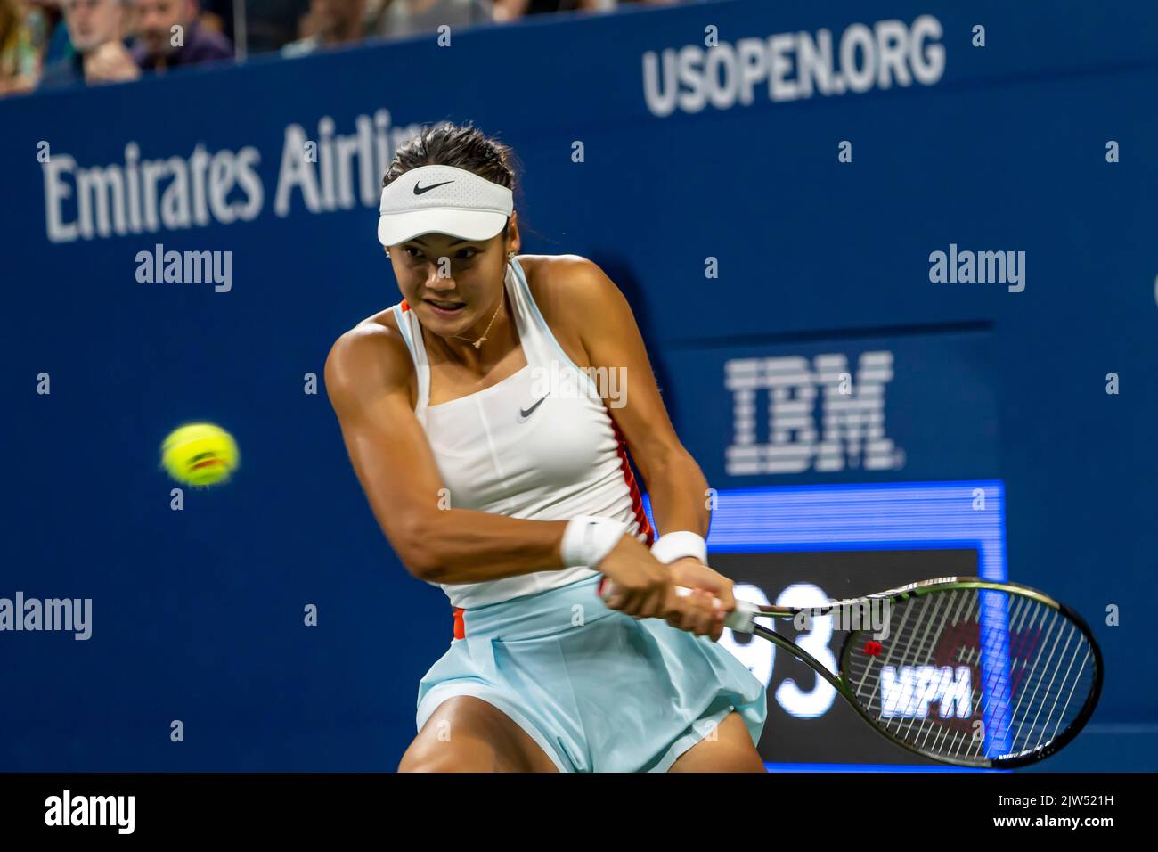 Emma Raducanu (GBR) during her first round loss at the 2022 US Open ...