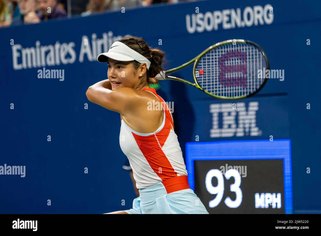 Emma Raducanu (GBR) during her first round loss at the 2022 US Open ...