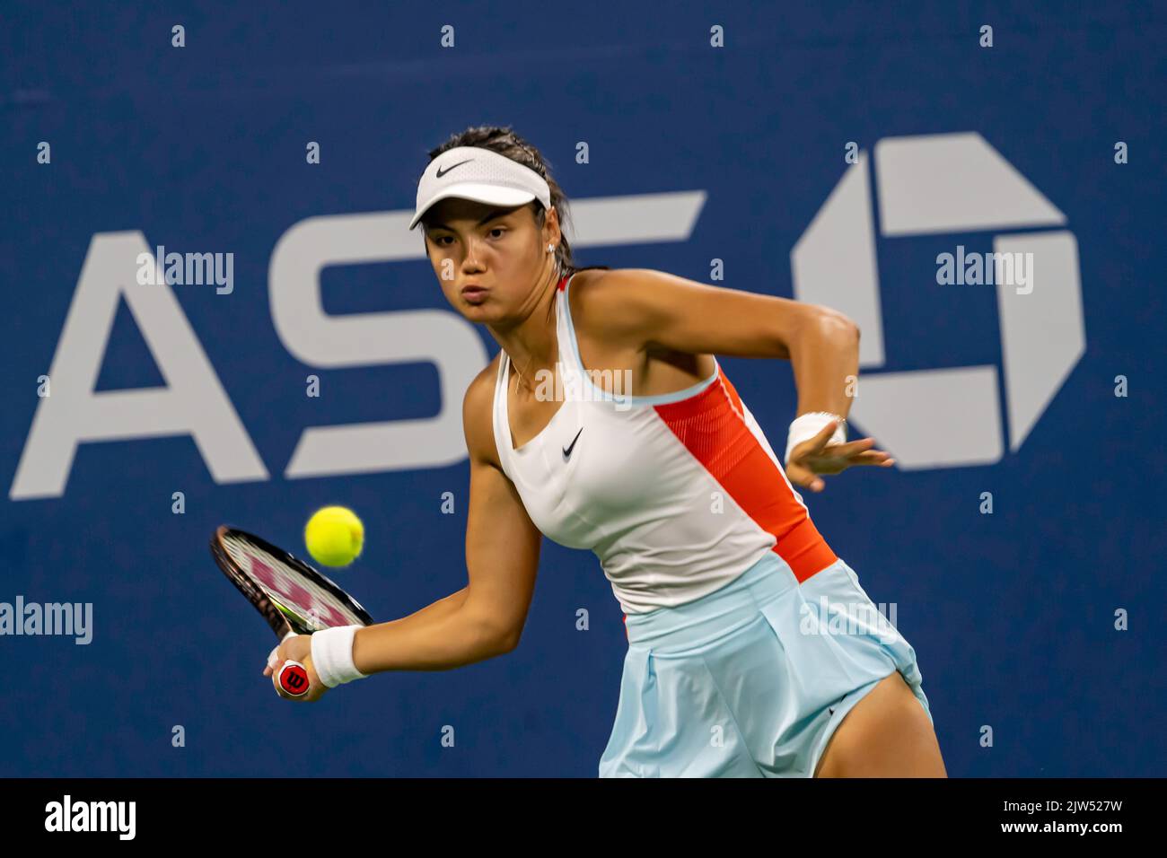 Emma Raducanu (GBR) during her first round loss at the 2022 US Open ...