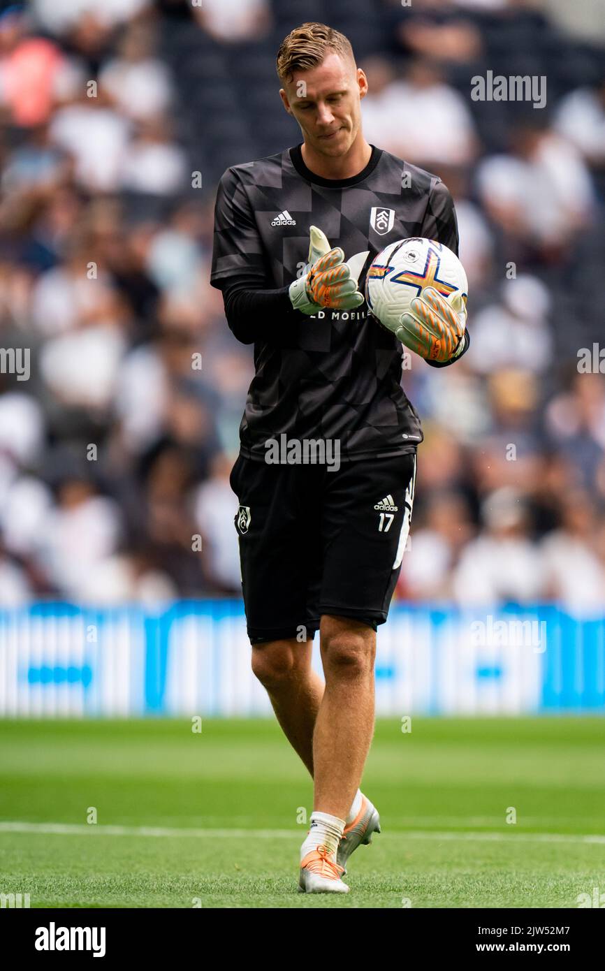 Bernd Leno #17 of Fulham during the Premier League match Tottenham ...
