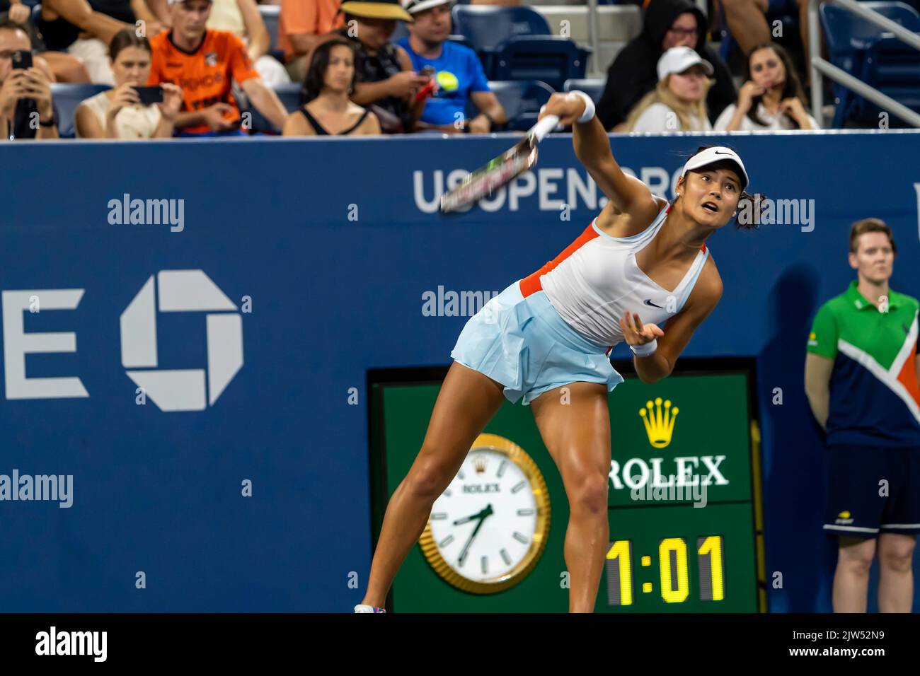 Emma Raducanu (GBR) during her first round loss at the 2022 US Open ...