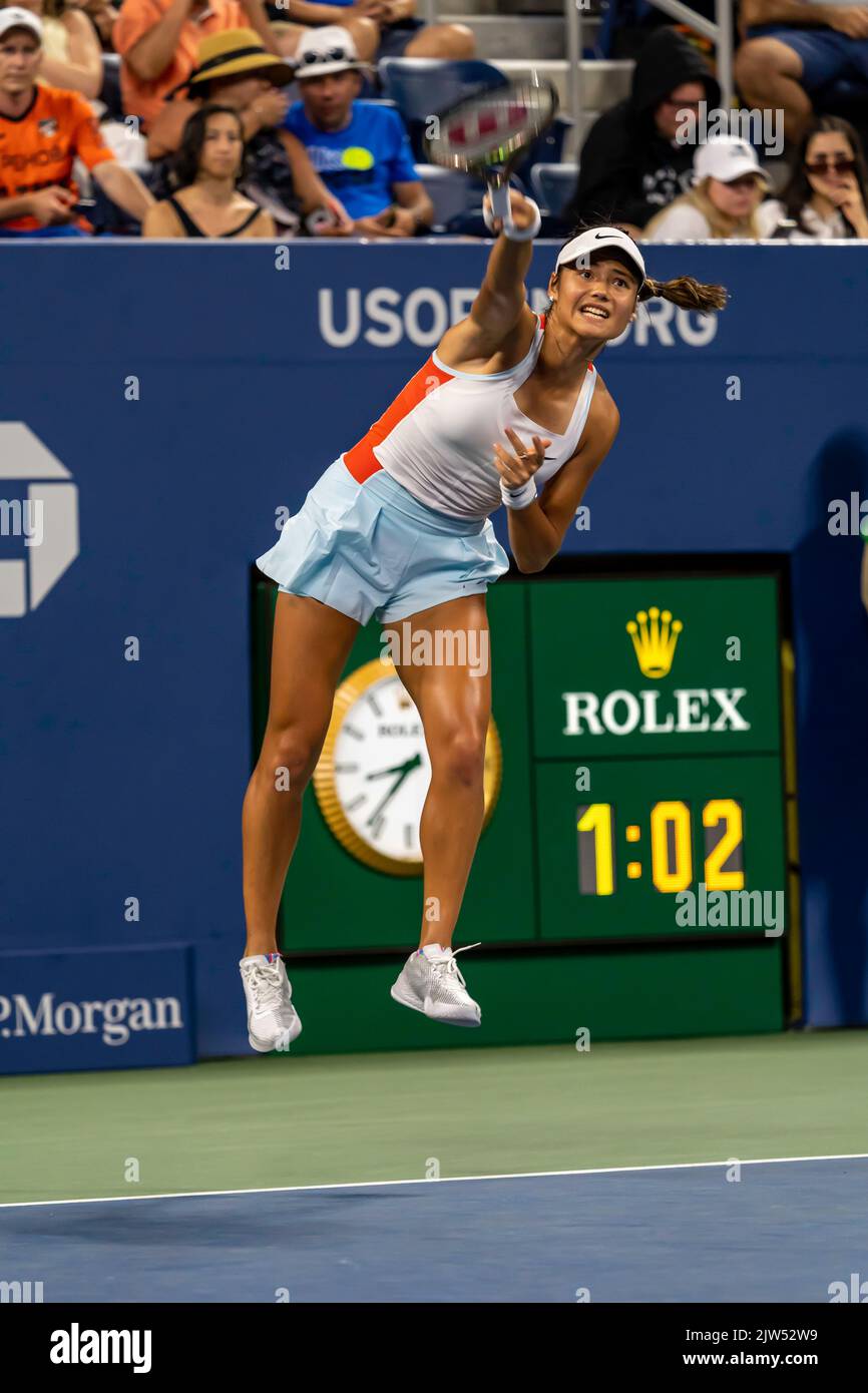 Emma Raducanu (GBR) during her first round loss at the 2022 US Open ...
