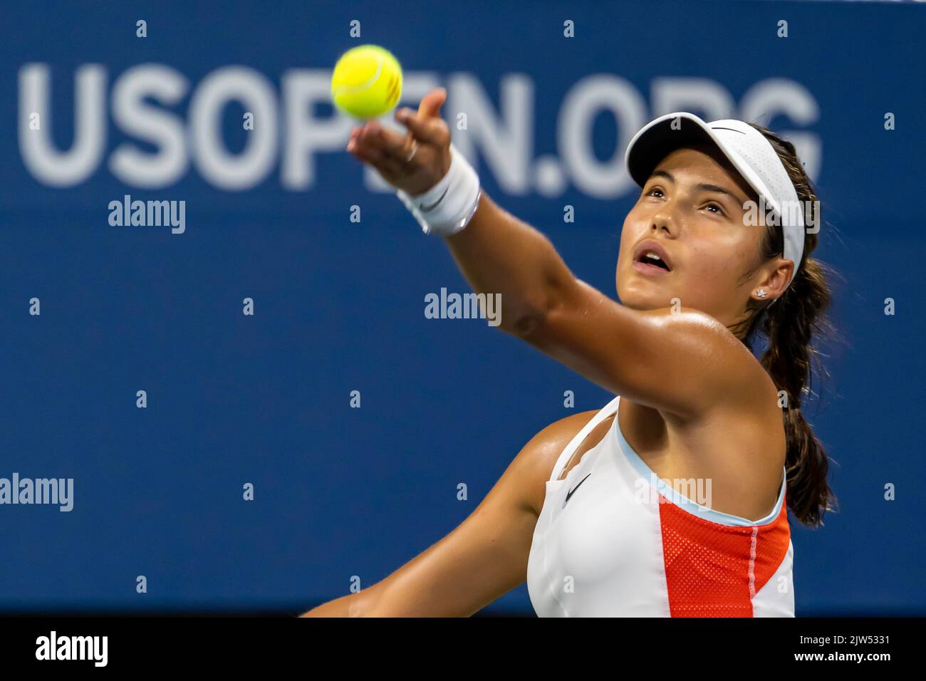 Emma Raducanu (GBR) during her first round loss at the 2022 US Open ...