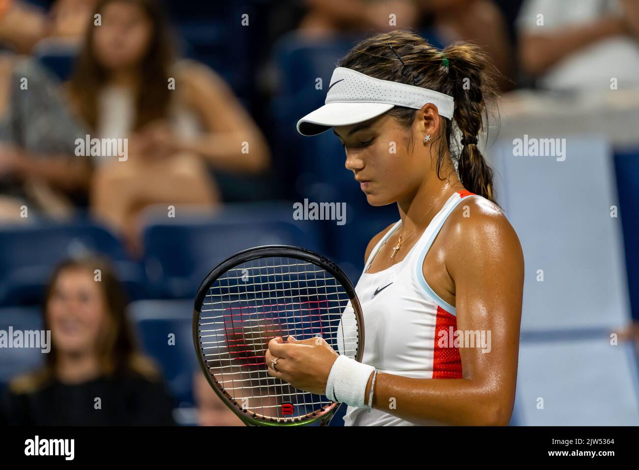 Emma Raducanu (GBR) during her first round loss at the 2022 US Open ...