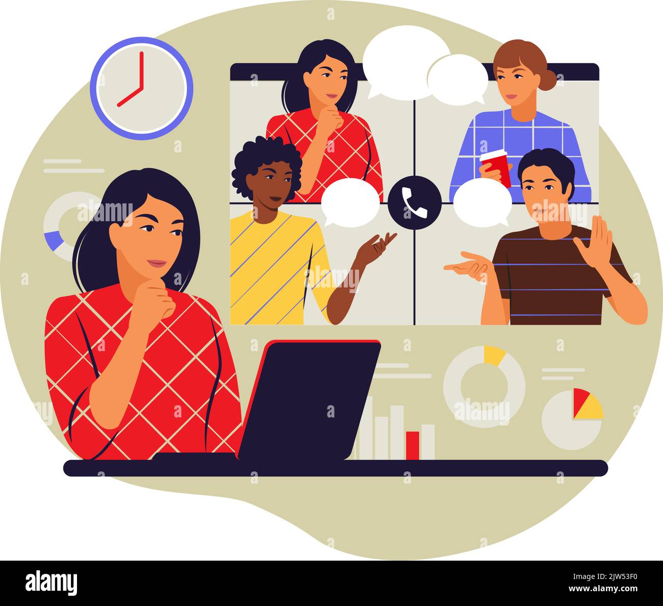 Remote meetings concept. Video conference, remote work concept. Vector ...