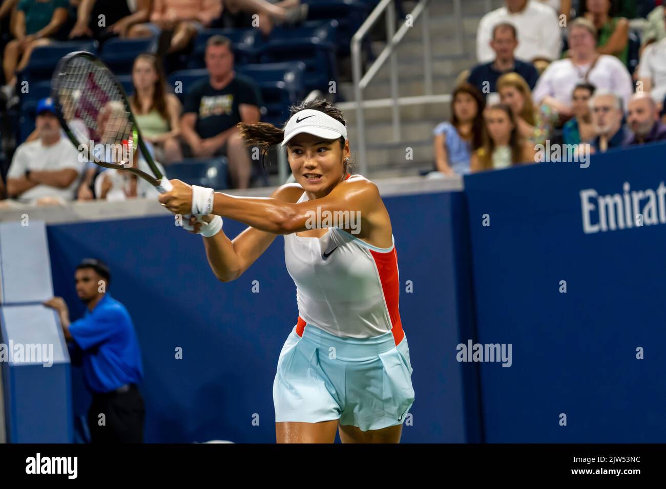 Emma Raducanu (GBR) during her first round loss at the 2022 US Open ...