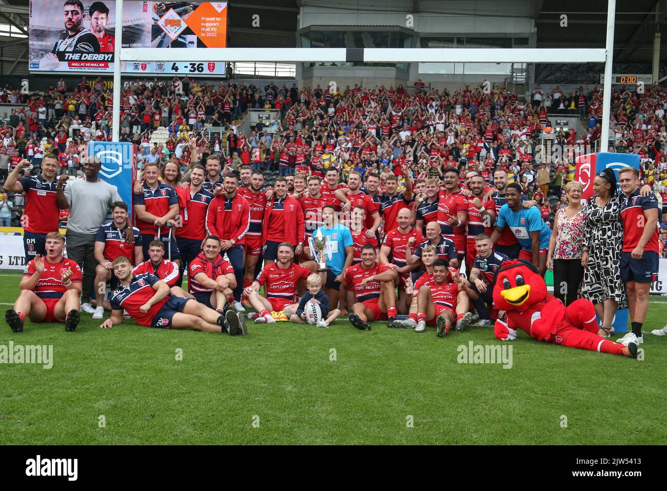 Hull KR players receive the Clive Sullivan trophy after the Betfred ...