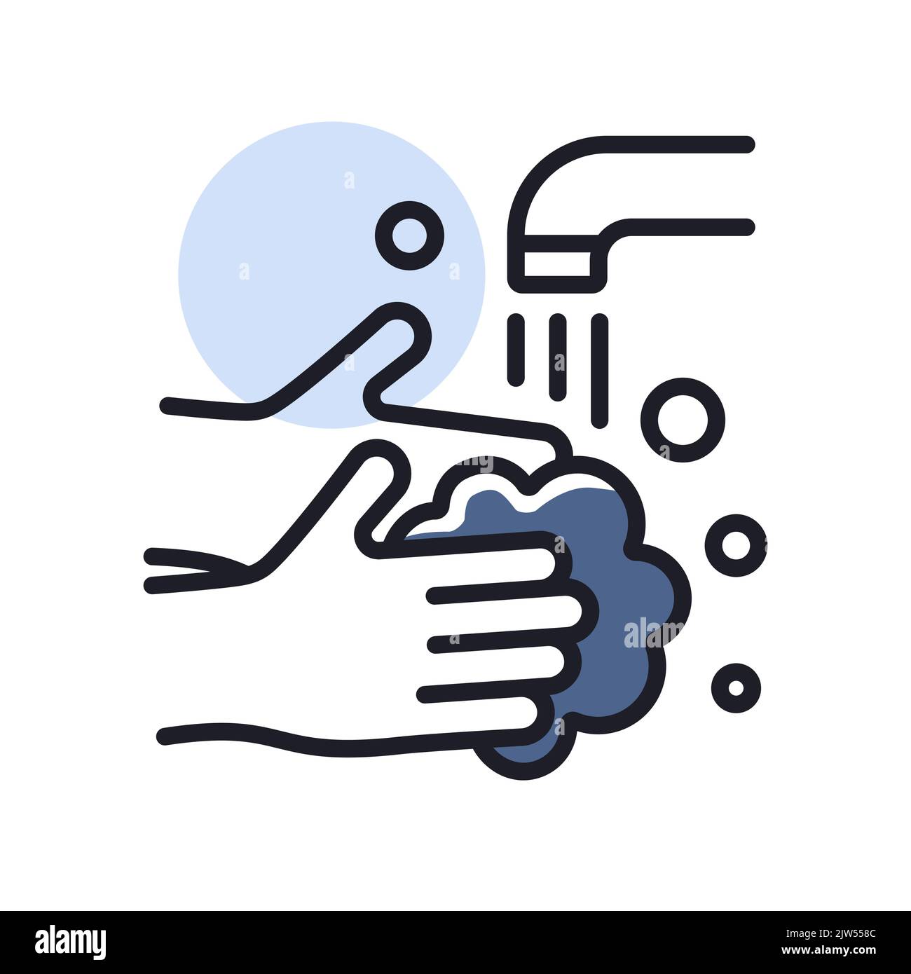 Washing hands with soap to prevent virus and bacteria vector icon ...