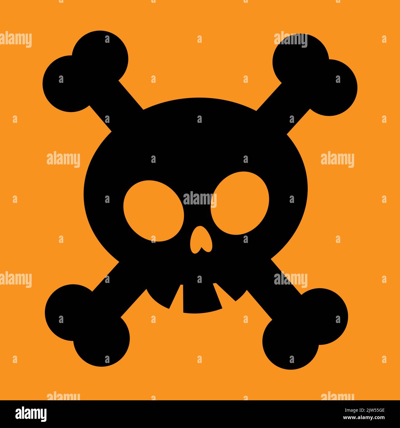 Black cartoon icon skull and crossbones isolated on orange background ...