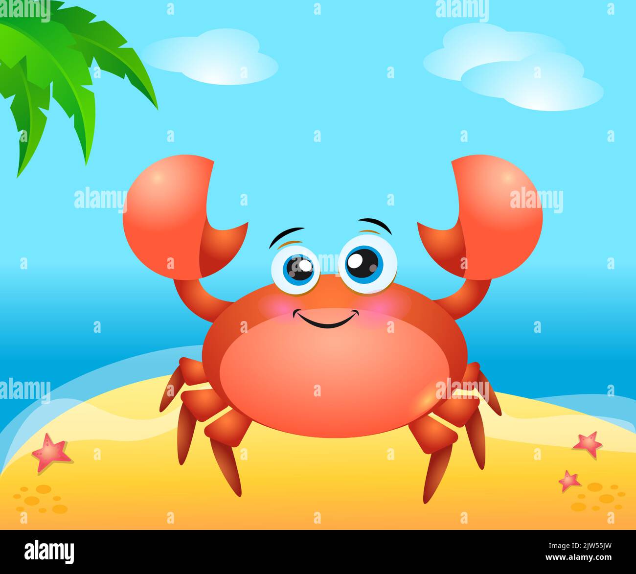 Illustration of happy red crab on a beach, vector red crab. Sea beach ... Illustration of happy red crab on a beach, vector red crab. Sea beach ...
