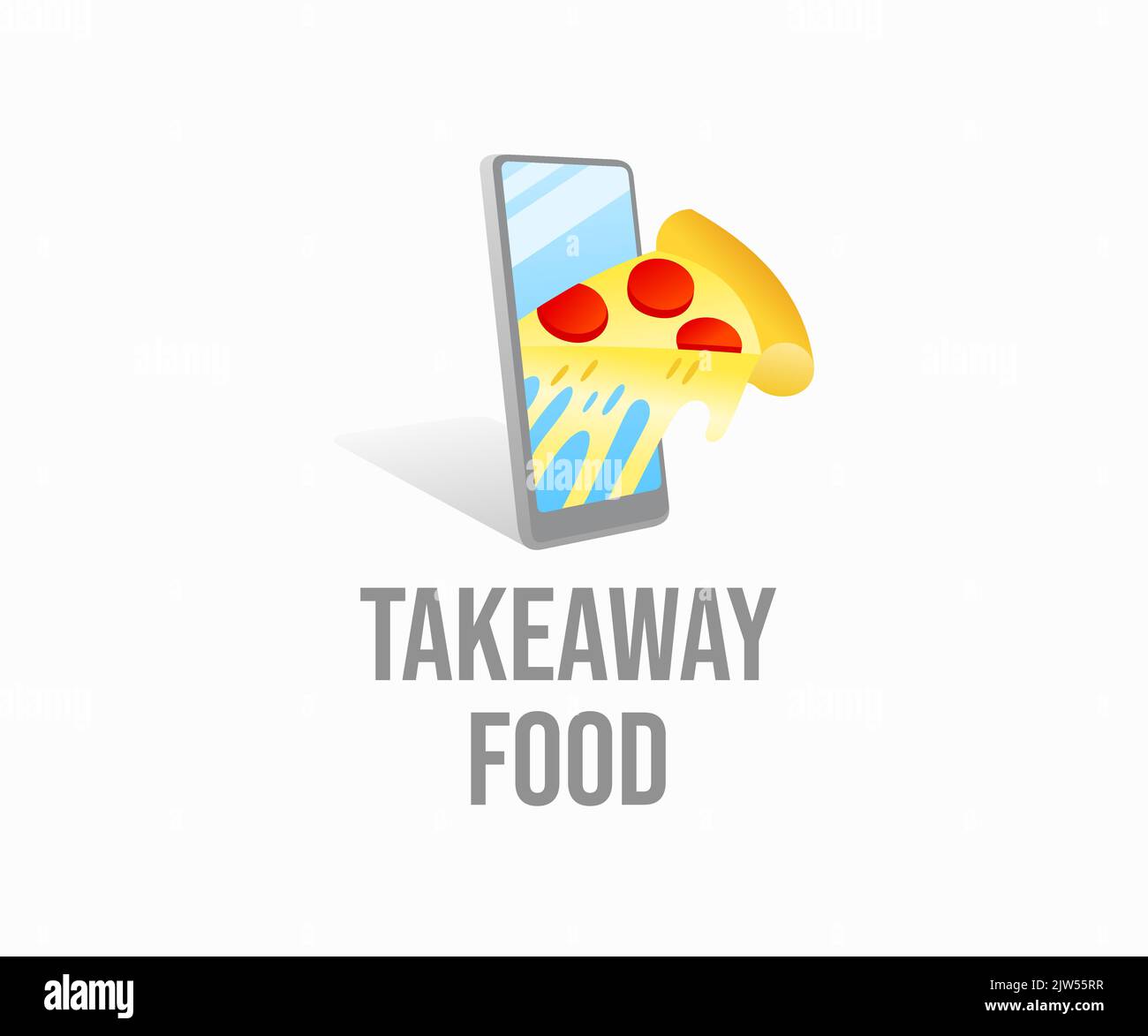 Online food ordering, takeaway and food delivery, logo design. Smartphone and slice of pizza ...