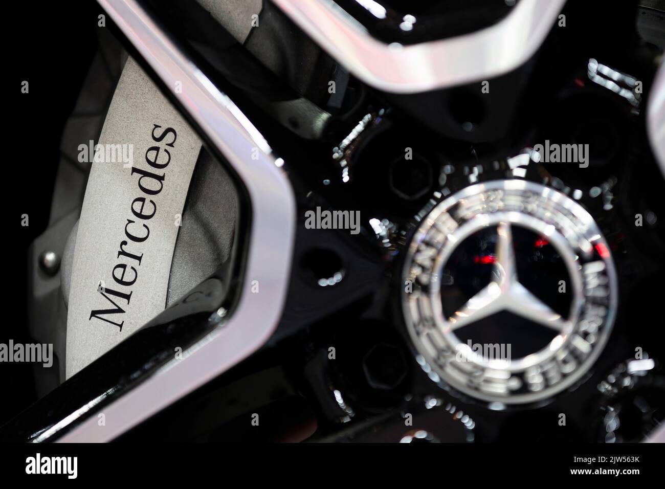 Sofia, Bulgaria - 3 June, 2022: Close-up of Mercedes-Benz logo is seen ...