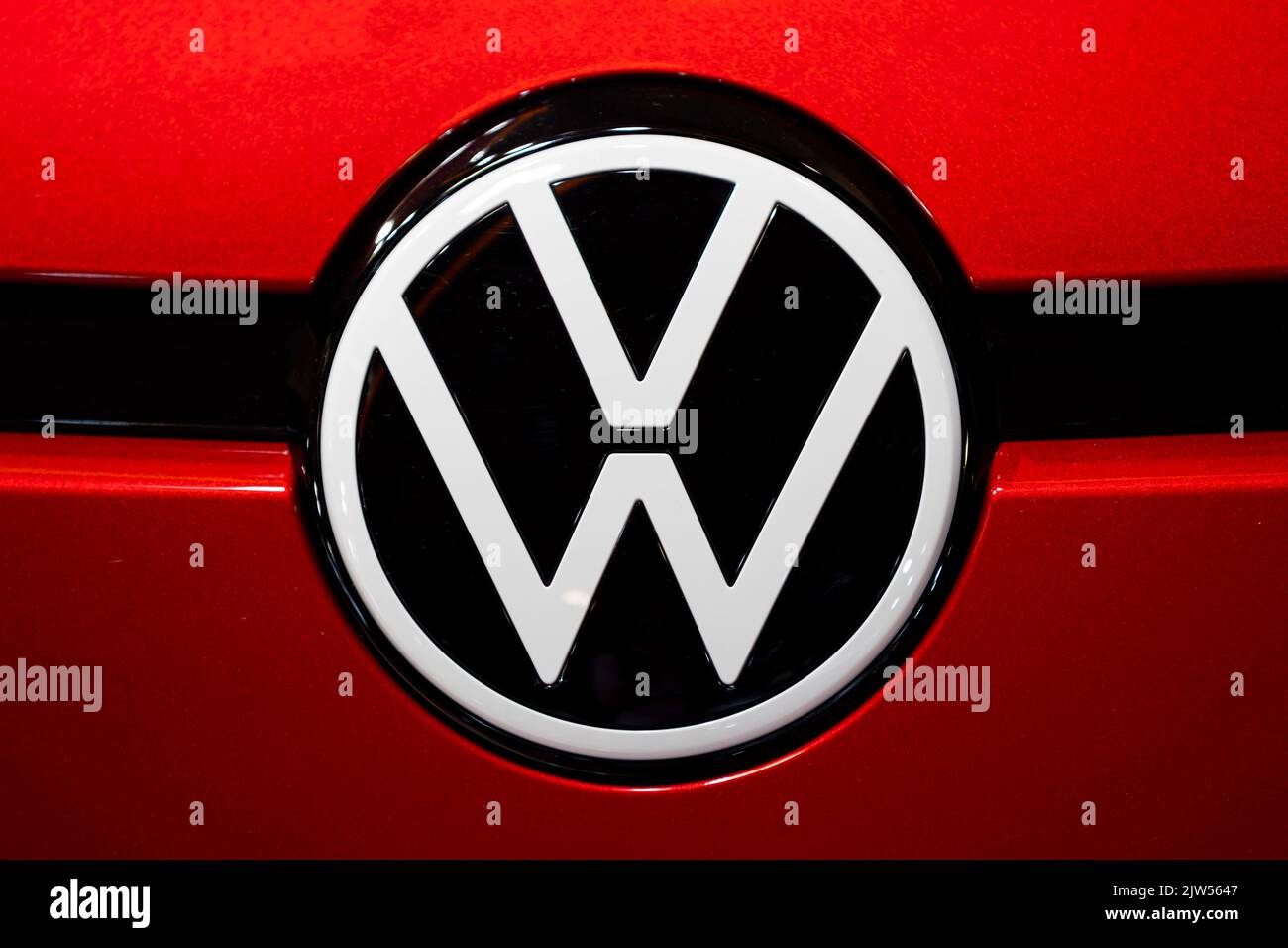 Sofia, Bulgaria - 3 June, 2022: Close-up of Volkswagen logo is seen on ...