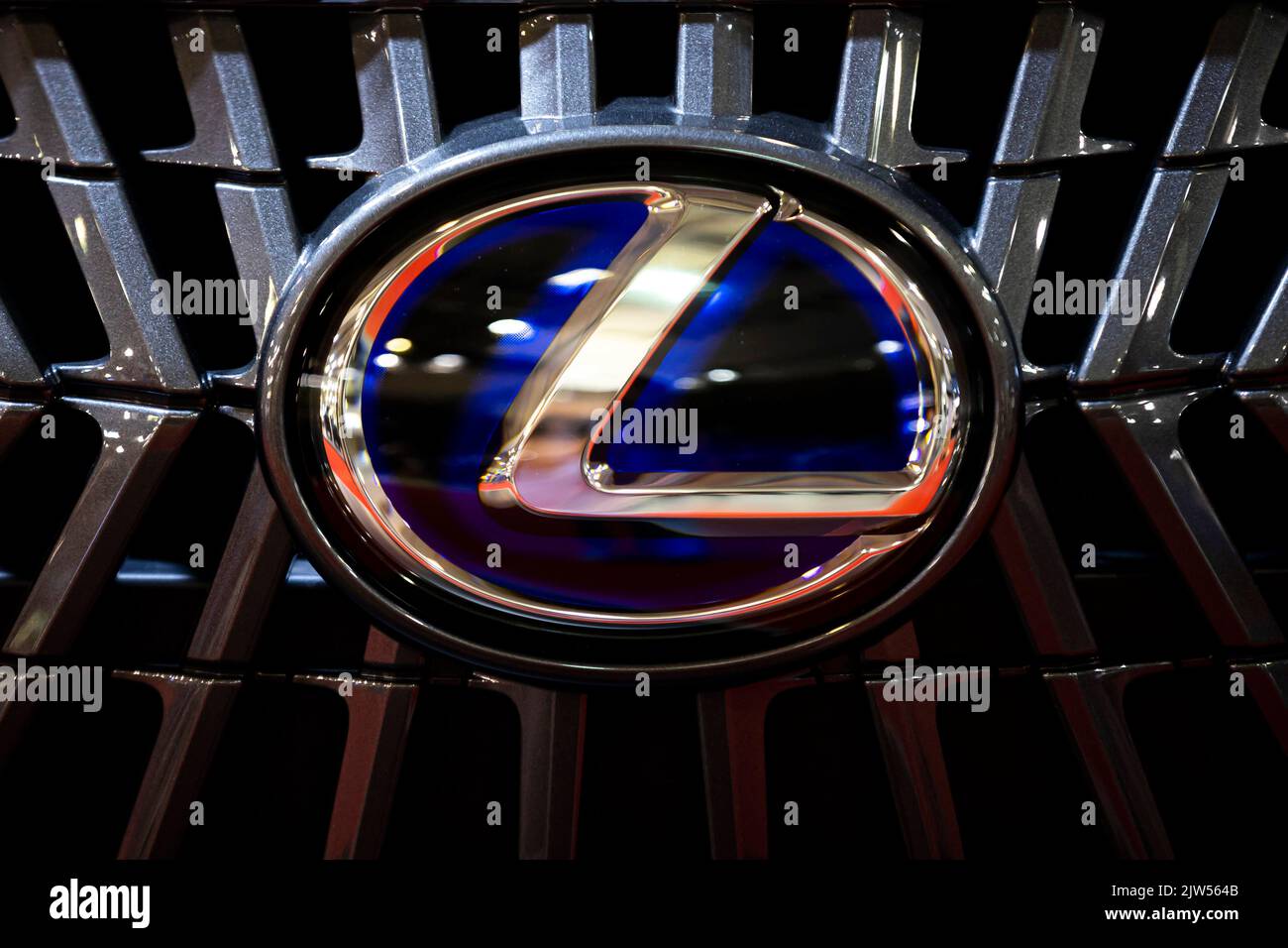 Sofia, Bulgaria - 3 June, 2022: Close-up of Lexus logo is seen on a car ...
