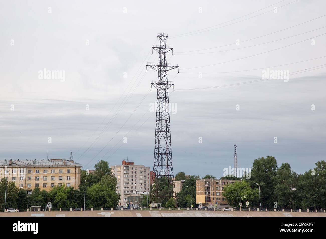 Electricity and lighting. Supports of a high-voltage power line in the ...