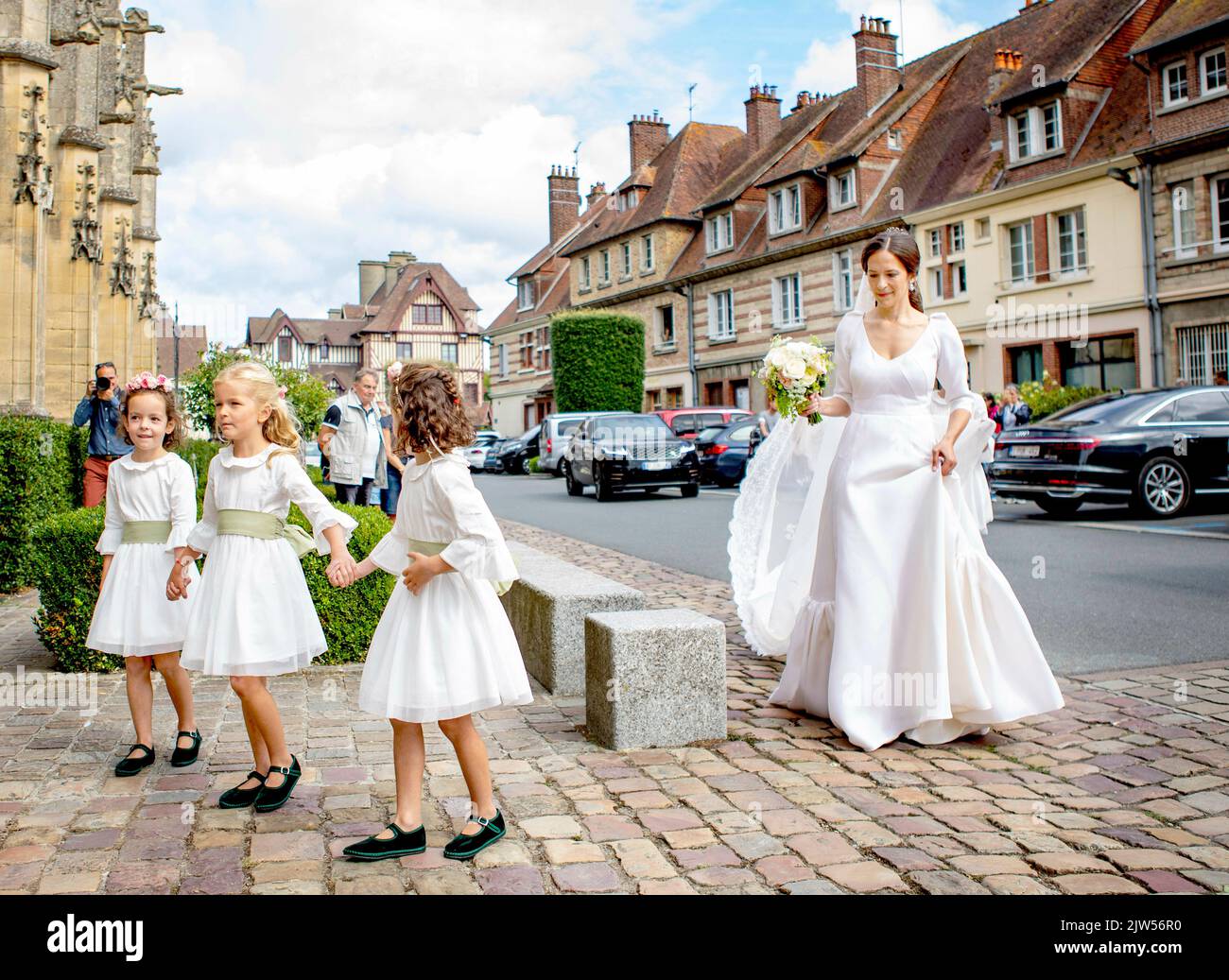 Caroline Philippe arrive at the Eglise Saint-Michel in Pont-l Eveque ...