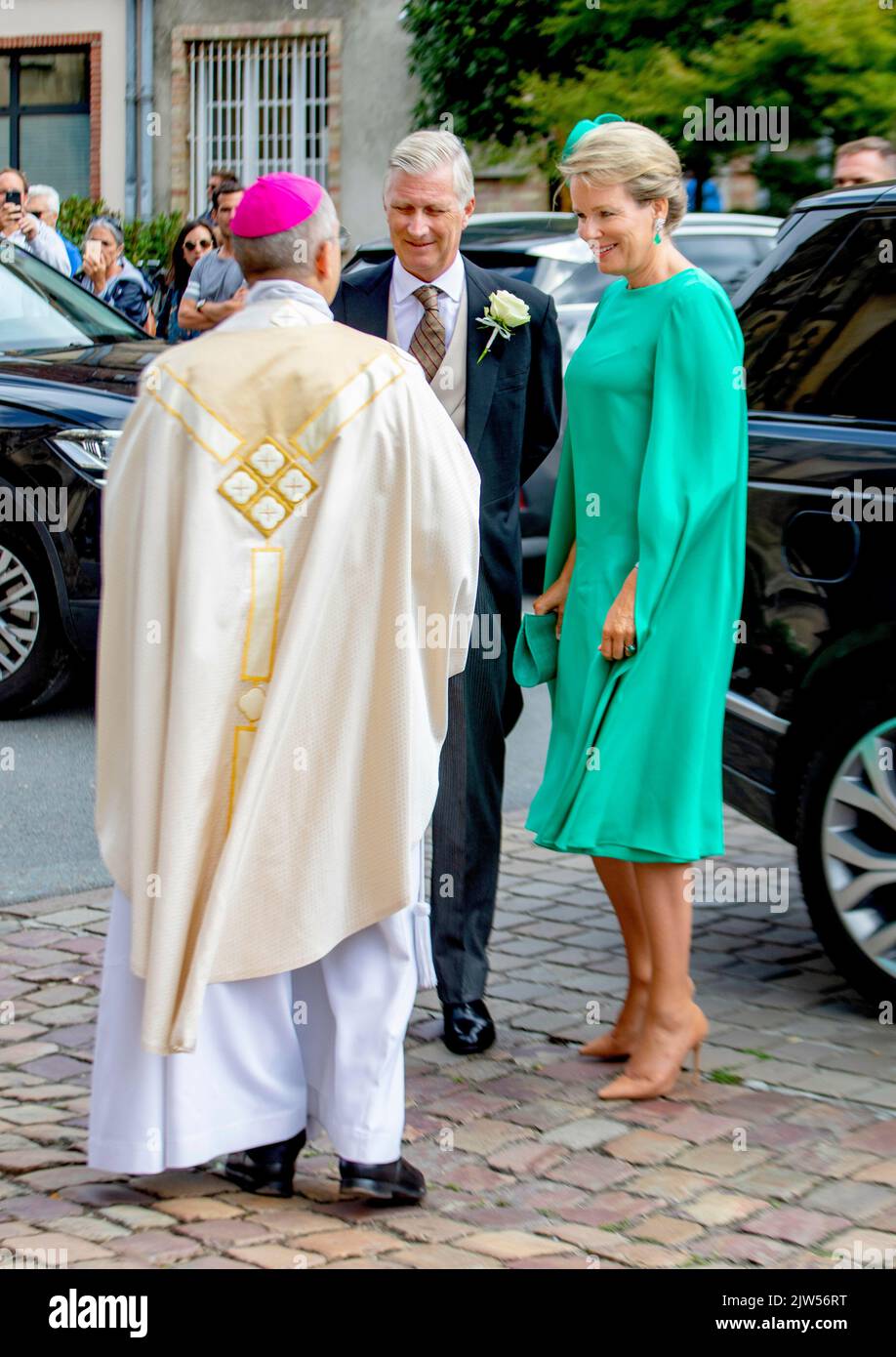 King Filip and Queen Mathilde of Belgium arrive at the Eglise Saint ...