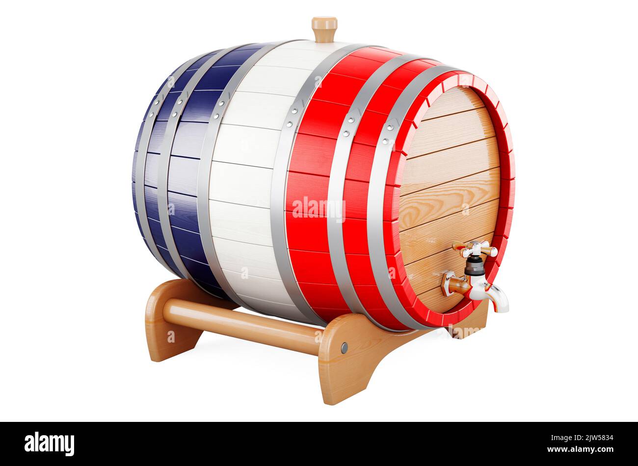 Wooden barrel with French flag, 3D rendering isolated on white ...