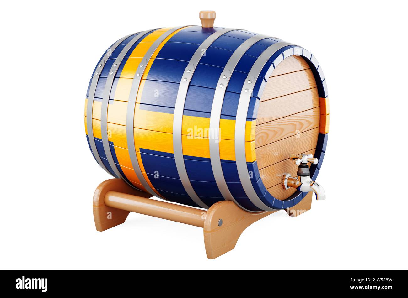 Wooden barrel with Swedish flag, 3D rendering isolated on white ...