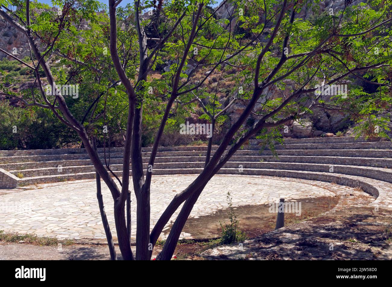 The amphitheatre at the Charkadio dwarf elephant cave. Tilos island ...