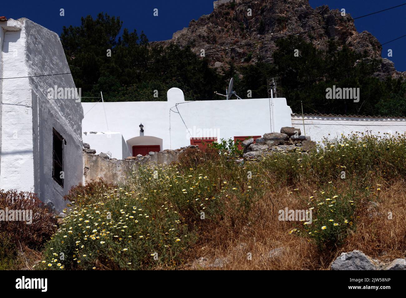 Typical whitewashed dwelling. Megalo Chorio village.Tilos Island ...