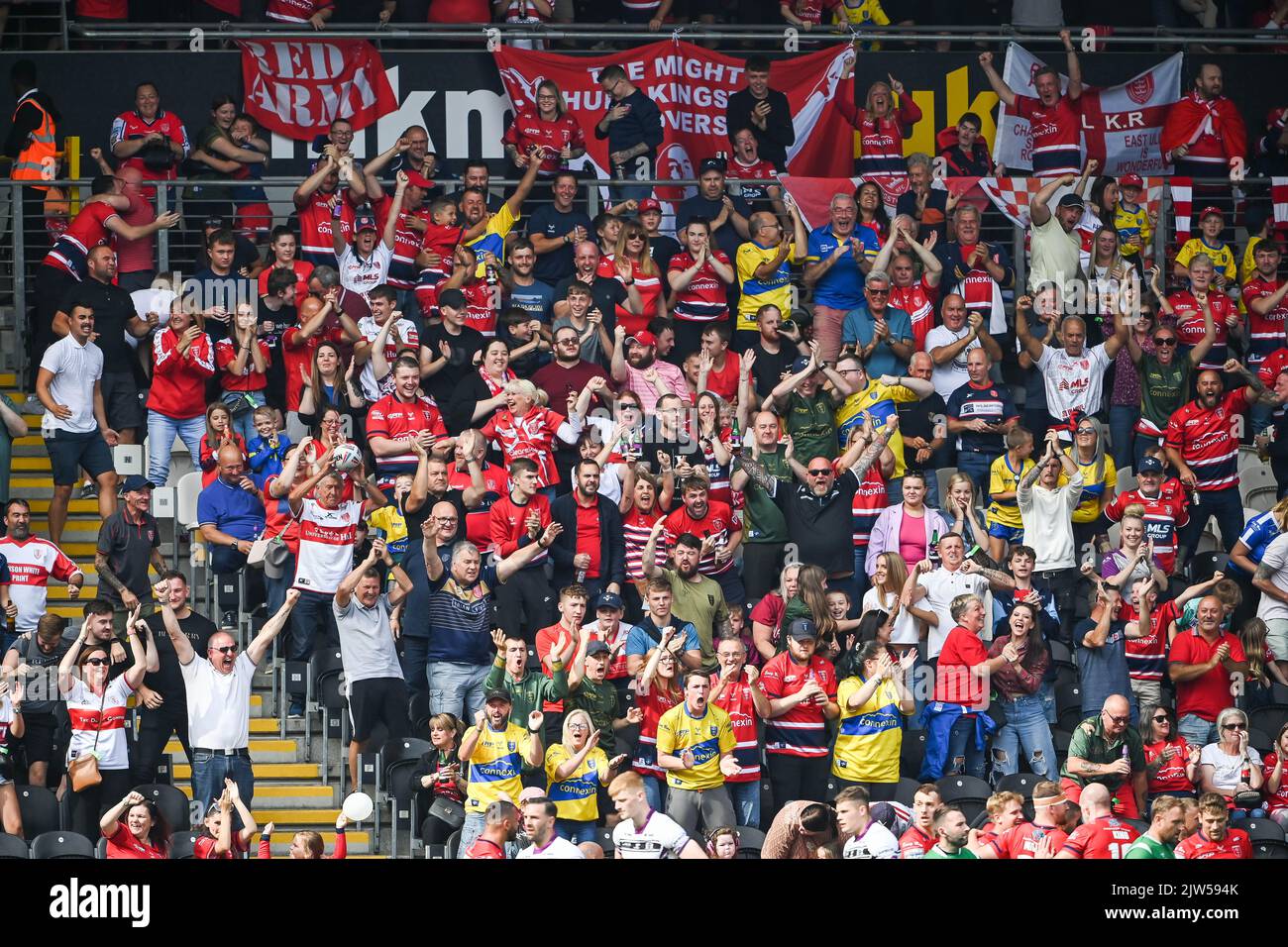 Hull KR fans celebrate another try during the Betfred Super League ...