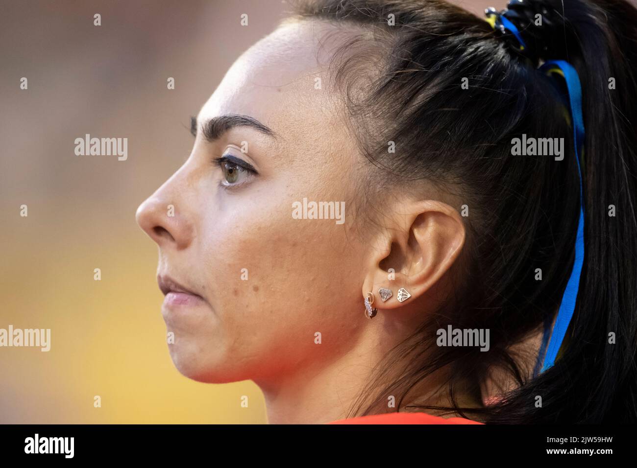 Iryna Gerashchenko of Ukraine competing in the women’s high jump at the ...