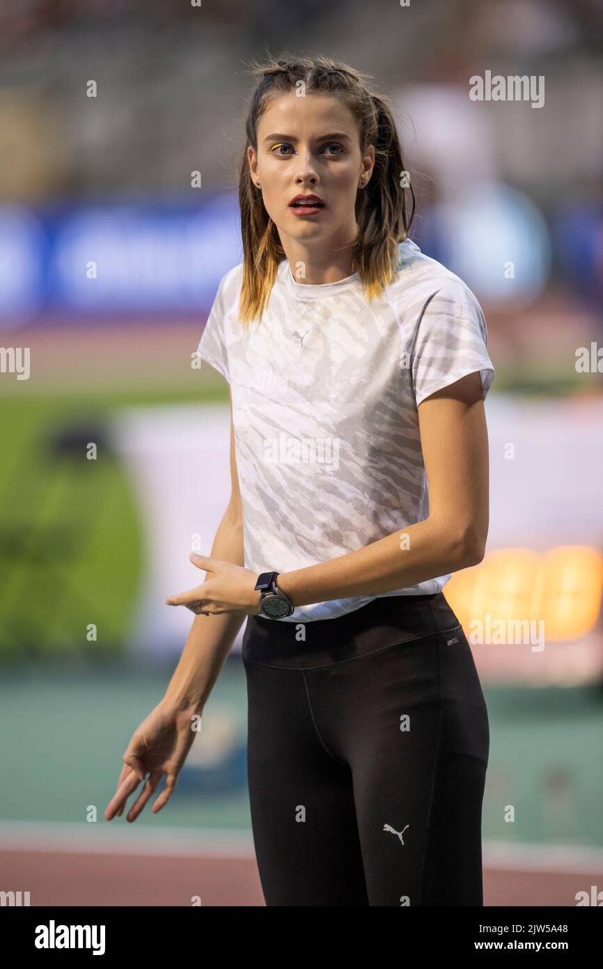 Yaroslava Mahuchikh of Ukraine competing in the women’s high jump at ...