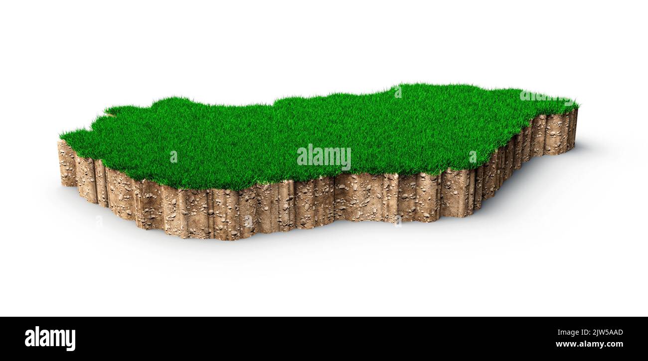 A 3d rendering of Hungary's map soil land geology cross section with ...