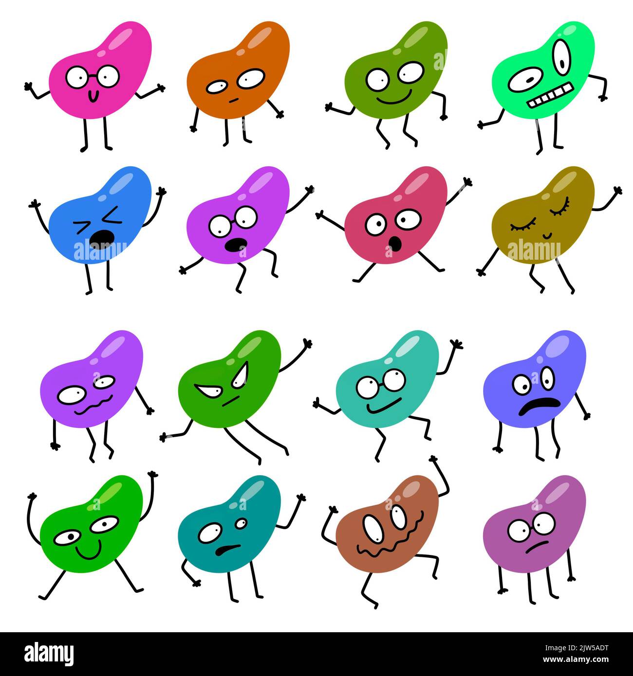 Set emoticons monsters aliens beans kidney for stickers and notebooks ...