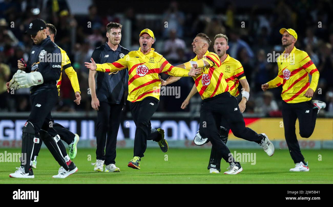 Trent Rockets players celebrate winning during the The Hundred Mens ...