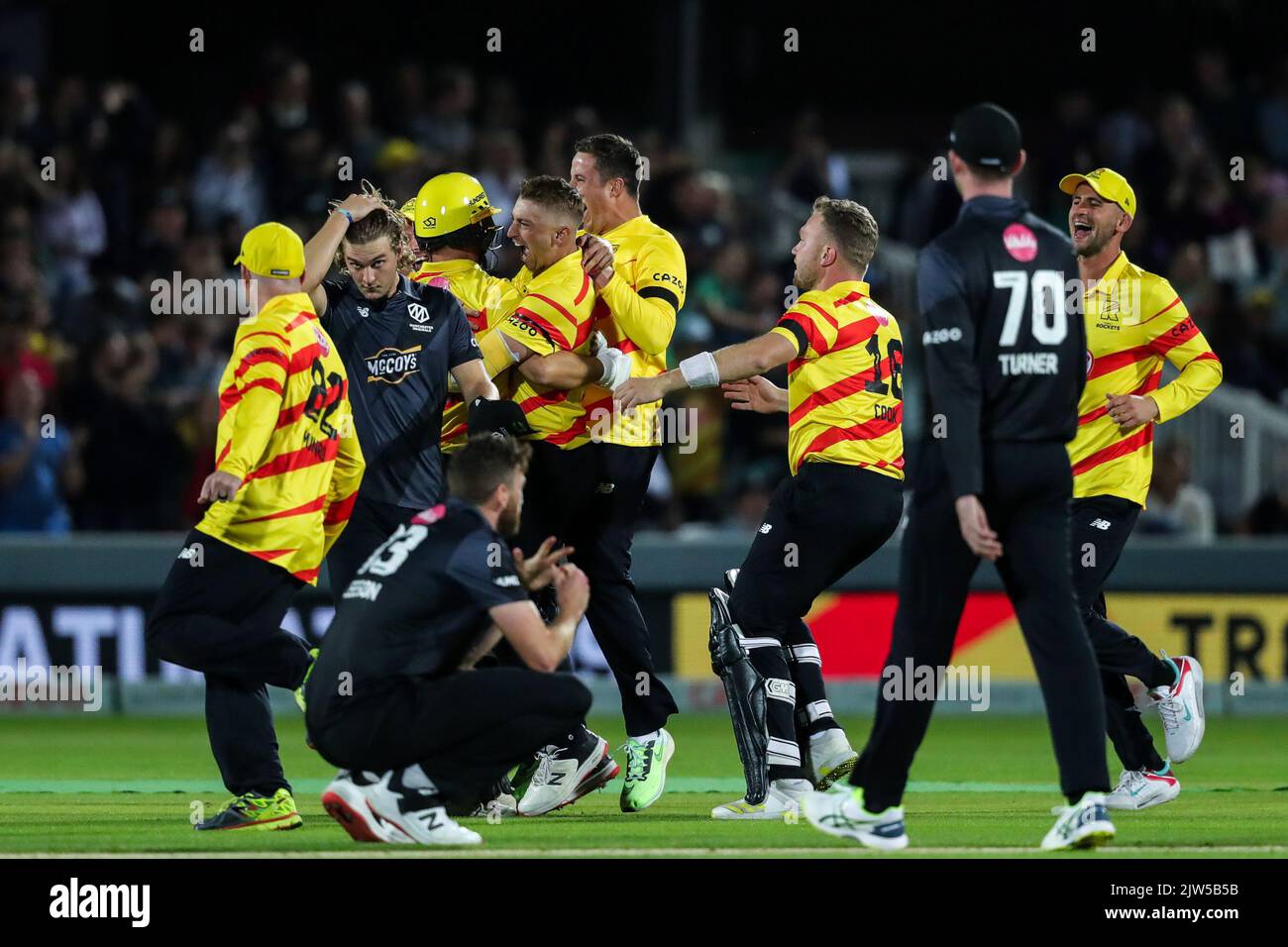 Trent Rockets players celebrate winning during the The Hundred Mens ...