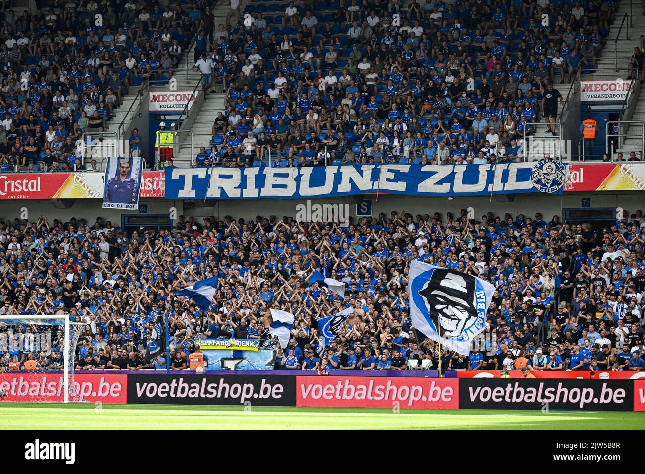 Genk's supporters pictured during a soccer match between KRC Genk and ...