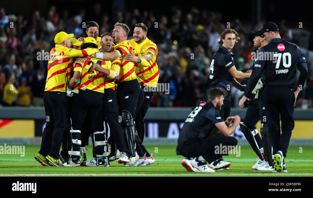 Trent Rockets players celebrate winning during the The Hundred Mens ...